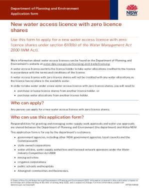 Fillable Online water nsw gov New water access licence with zero ...