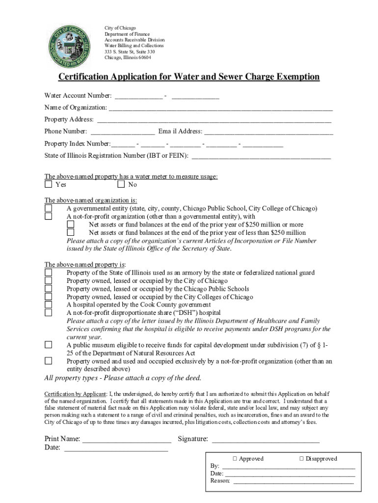 Fillable Online Certificate Application for Water and Sewer Exemption Fax Email Print - pdfFiller