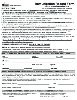 Fillable Online shs gmu Blank vaccine record forms Fax Email Print - pdfFiller