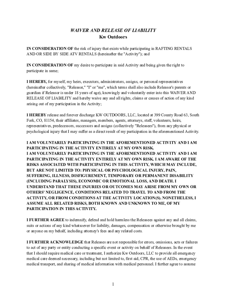 Fillable Online ATV RENTAL AGREEMENT AND WAIVER OF LIABILITY Fax Email ...