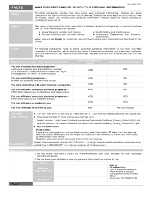 Fillable Online facts what does first bank do with your personal ...