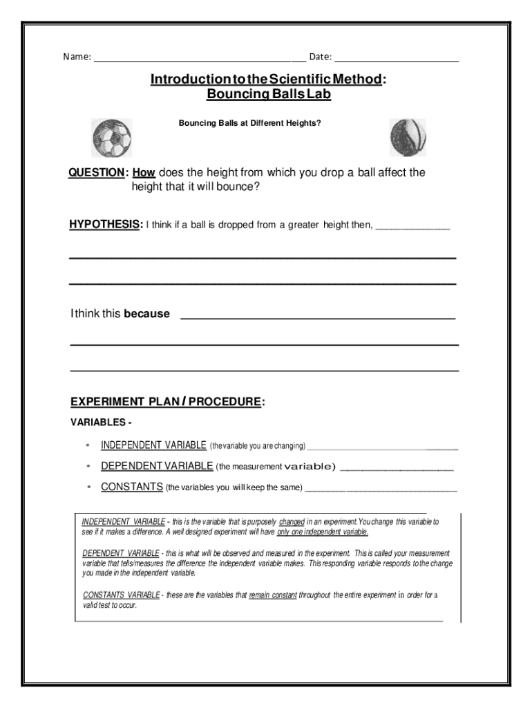 Fillable Online Introduction to the Scientific Method: Bouncing Balls ...