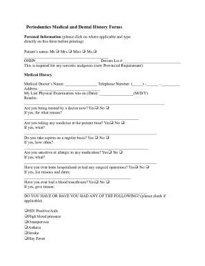 Fillable Online Periodontics Medical and Dental History Forms Fax Email ...