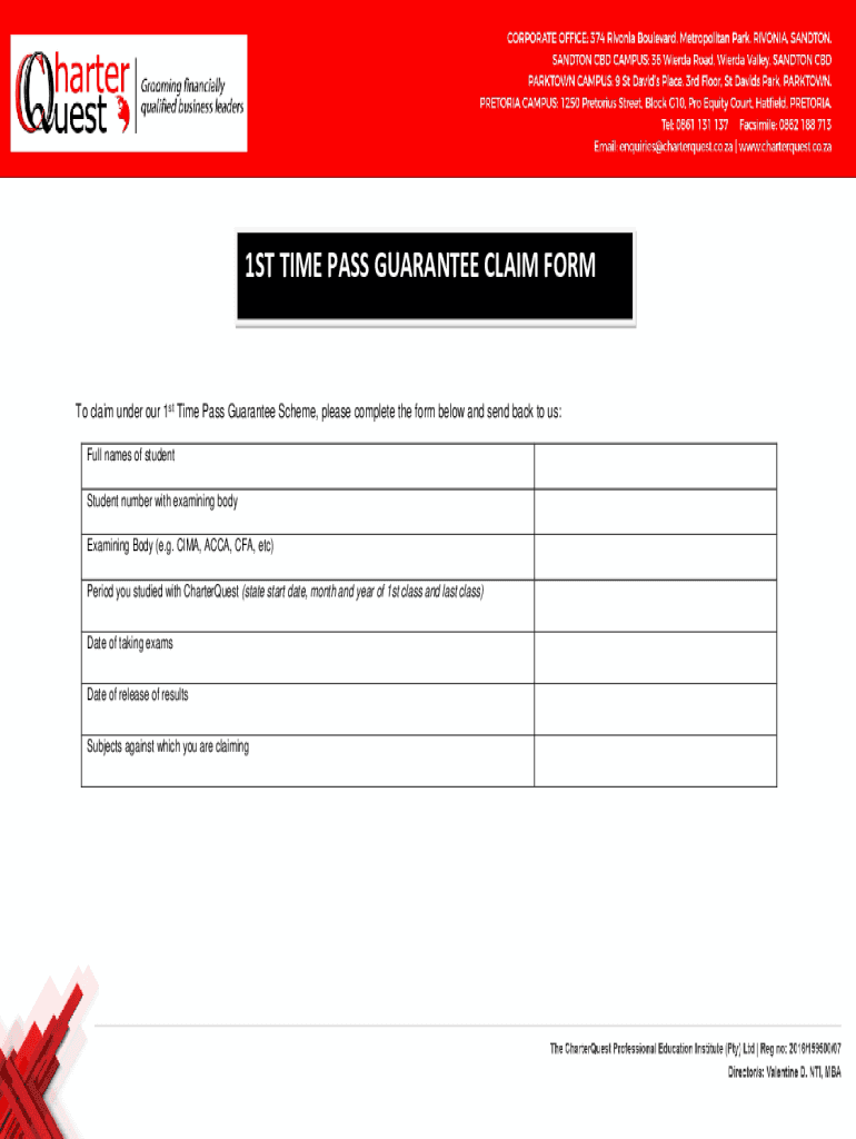 Fillable Online TIME PASS GUARANTEE AGREEMENT AND CLAIM FORM Fax Email ...