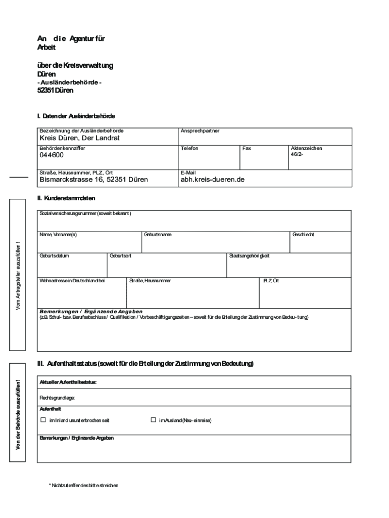 Ausfüllbar Online Antrag auf Genehmigung einer Beschftigung Fax Email Drucken - pdfFiller