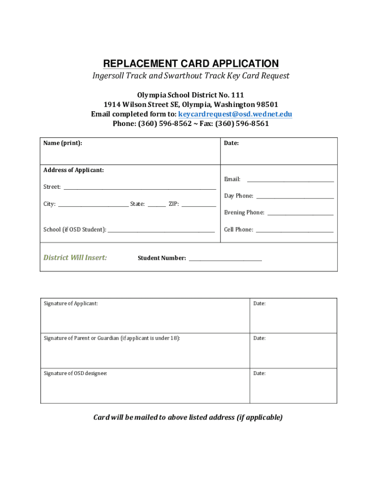 Fillable Online Ingersoll Track and Swarthout Track Key Card Request ...