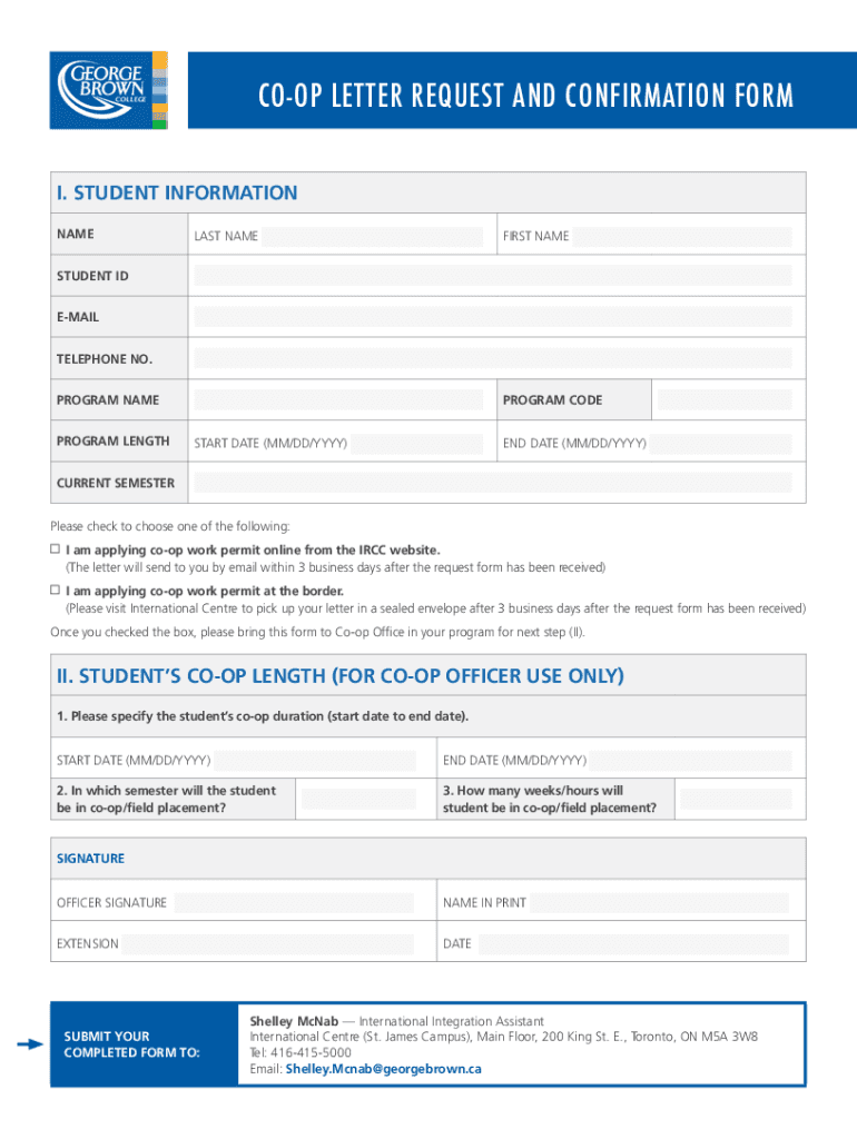 Fillable Online Co-op letter request and confirmation form Fax Email ...