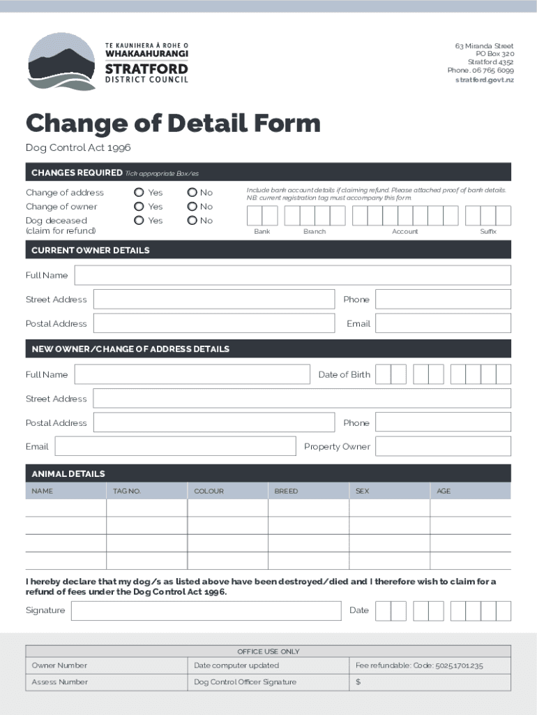Fillable Online Change of Detail Form Fax Email Print - pdfFiller