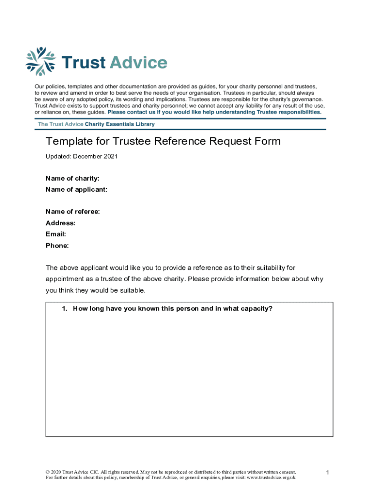 Fillable Online Template for Trustee Reference Request form Fax Email ...