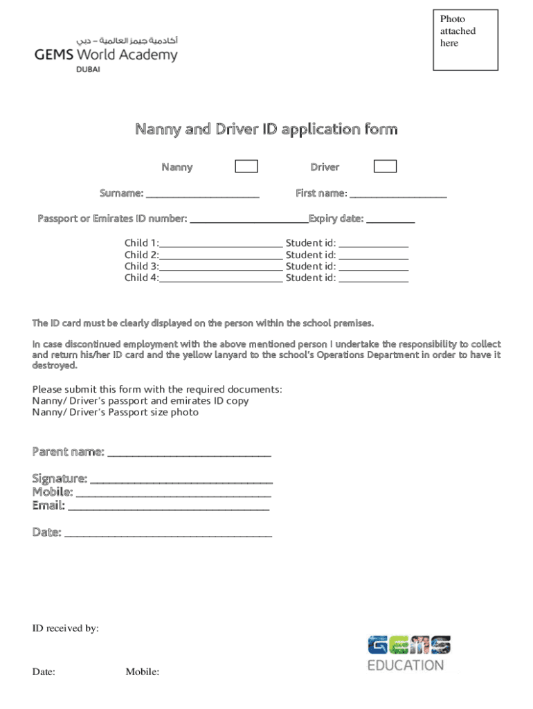 Fillable Online Nanny and Driver ID application form Fax Email Print ...