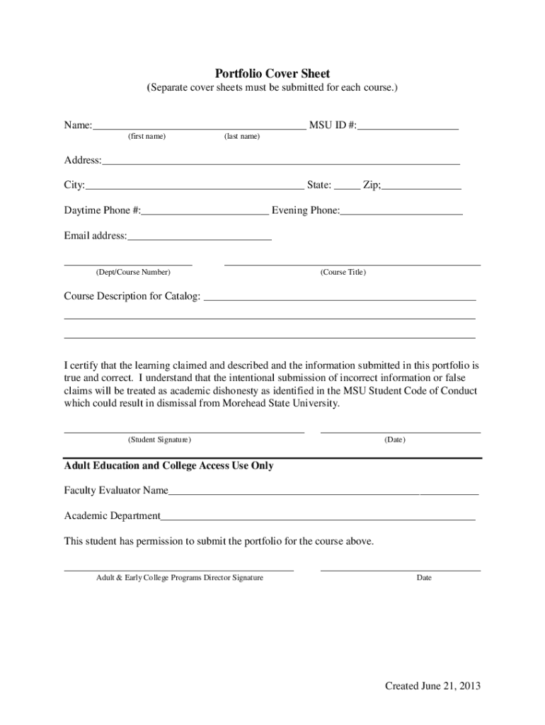 Fillable Online portfolio-cover-sheet Fax Email Print - pdfFiller