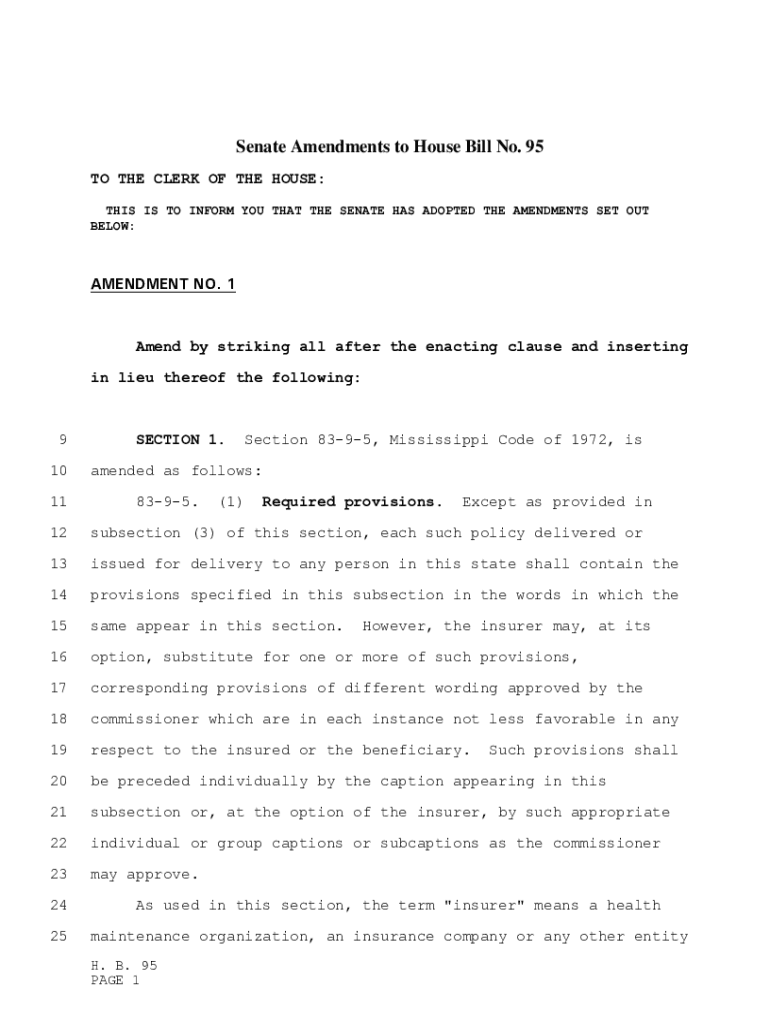 Fillable Online billstatus ls state ms Senate Amendments to House Bill No. 95 Fax Email Print ...