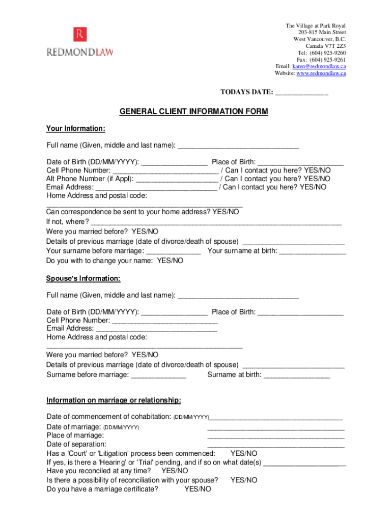 Fillable Online GENERAL CLIENT INFORMATION FORM Fax Email Print - pdfFiller