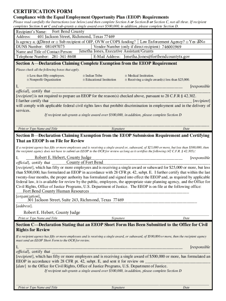 Fillable Online EEOP Certification - PCCD - PA.GOV Fax Email Print ...