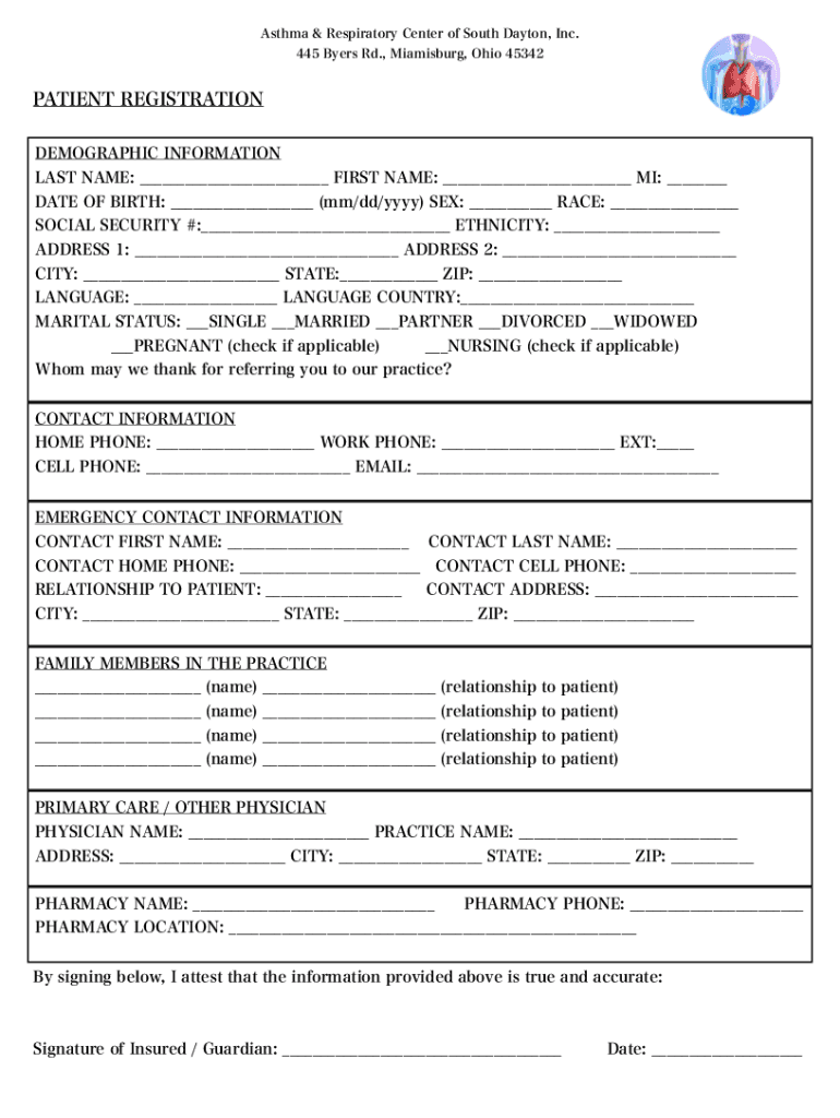 Fillable Online PATIENT REGISTRATION - Asthma and Respiratory Center Fax Email Print - pdfFiller
