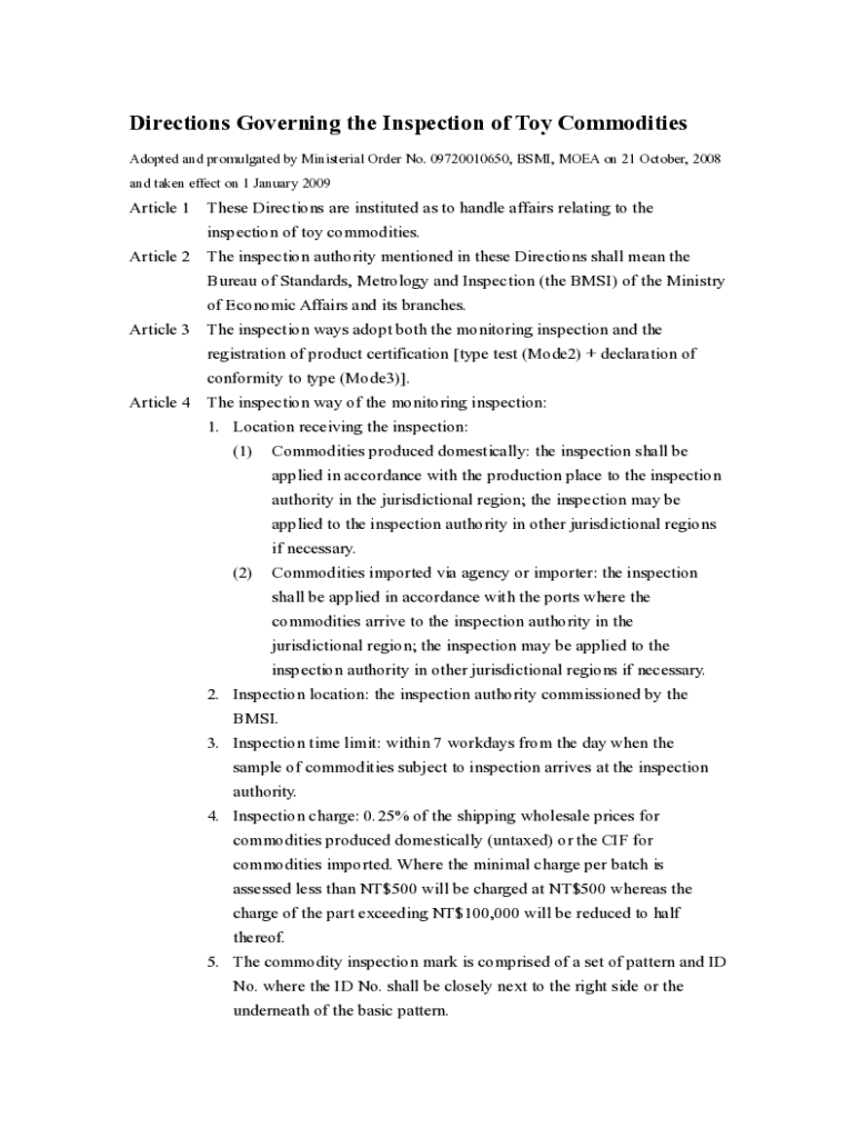 Fillable Online Directions Governing the Inspection of Toy Commodities ...