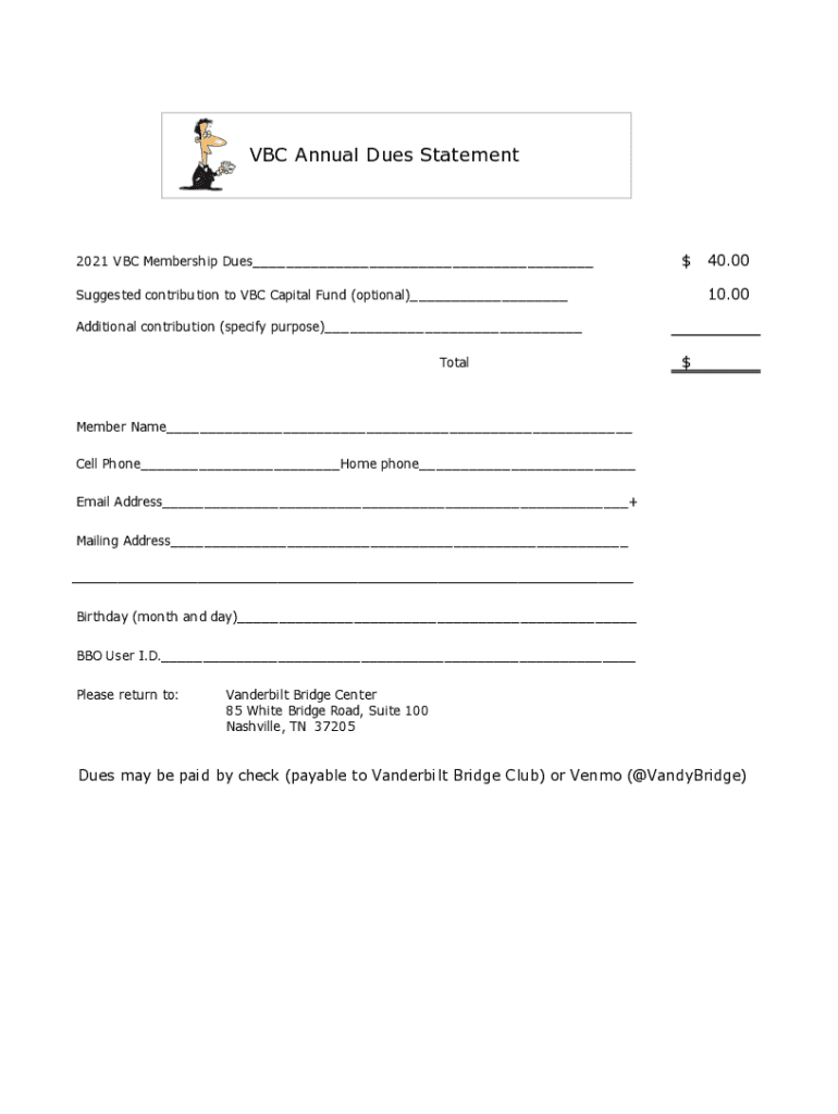 Fillable Online 2021 Dues Statement - Nashville Fax Email Print - pdfFiller