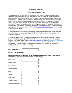 Fillable Online Smithfield Foods, Inc. Privacy Rights Request Form Fax ...