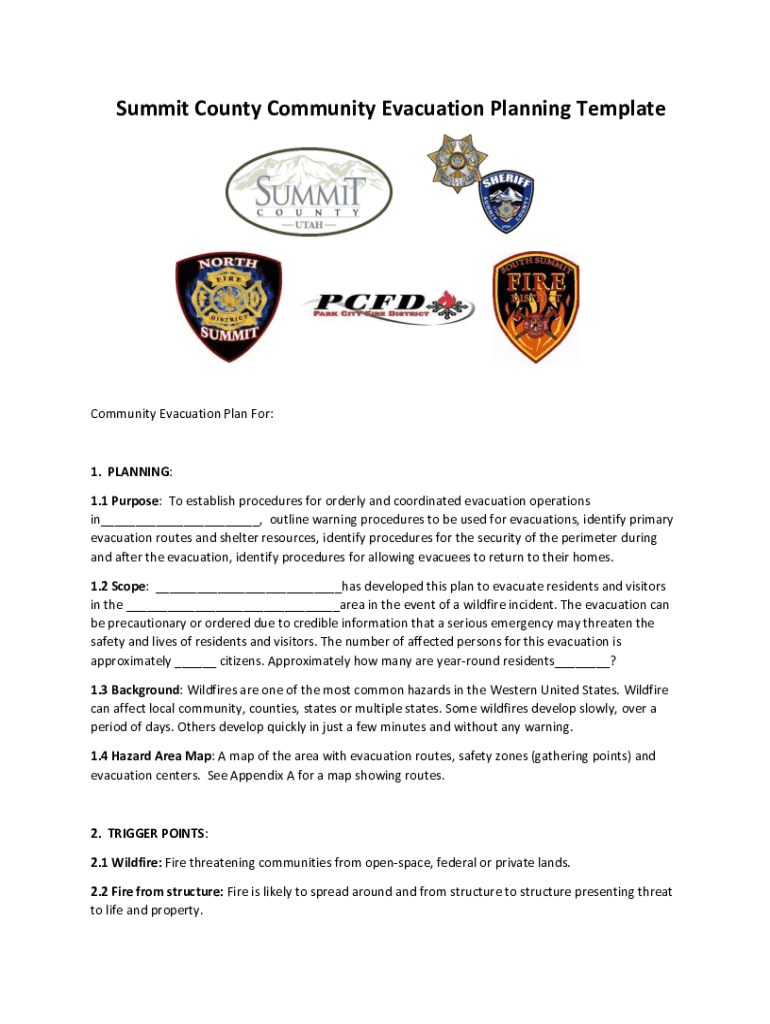 Fillable Online Summit County Community Evacuation Planning Template ...