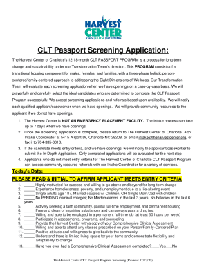 Fillable Online THCC's CLT Passport... - The Harvest Center of ...