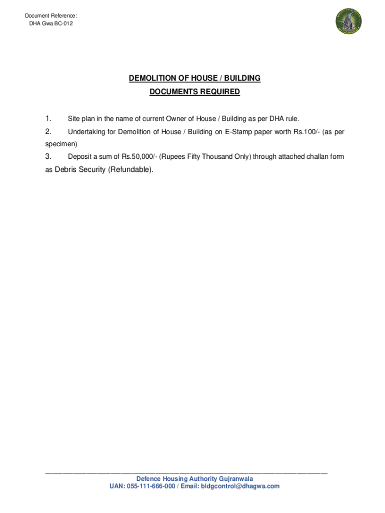 Fillable Online document required for demolition of house / building ...
