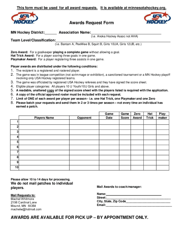 Fillable Online Awards Request Fax Email Print - pdfFiller