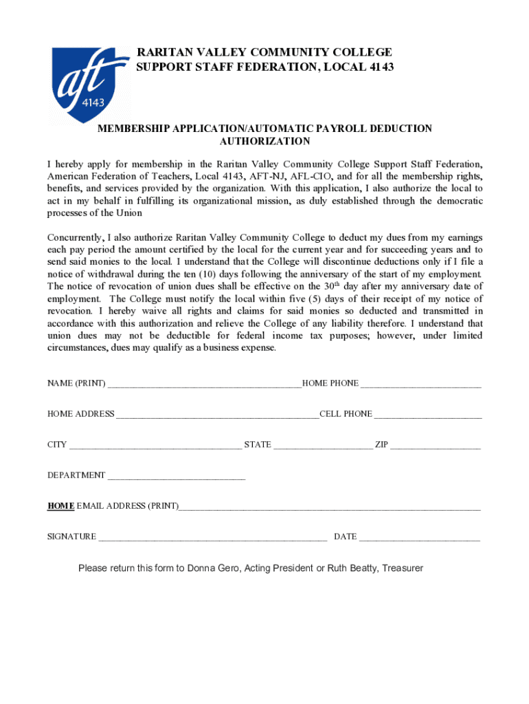 Fillable Online union membership payroll deduction authorization form - ... Fax Email Print ...