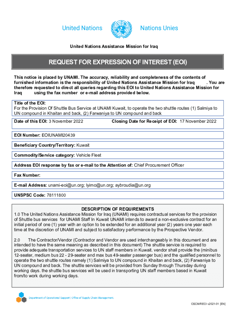 Fillable Online For the Provision Of Shuttle Bus Service at UNAMI ...