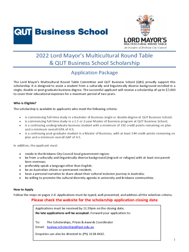 Fillable Online Lord Mayor's Multicultural Roundtable Scholarship ...