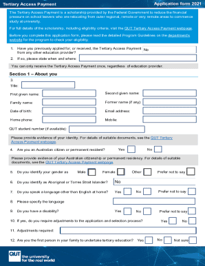 Fillable Online QUT Tertiary Access Payment application form. QUT Tertiary Access Payment ...