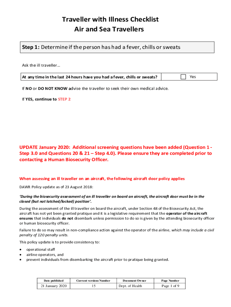 Fillable Online Traveller with Illness Checklist Air and Sea Travellers ...