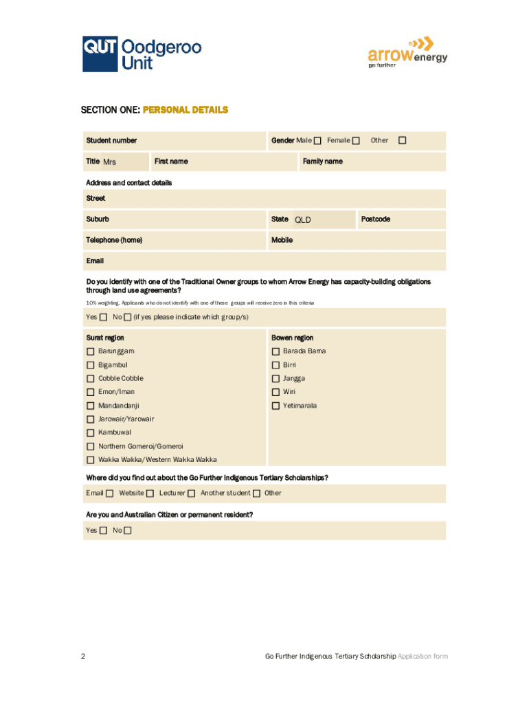Fillable Online Go Further Indigenous Tertiary Scholarship application ...