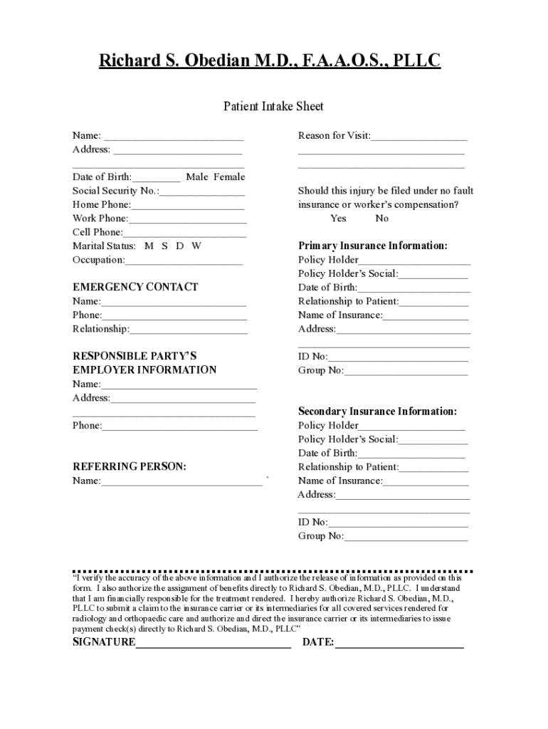 Fillable Online Intake Sheet Fax Email Print - pdfFiller