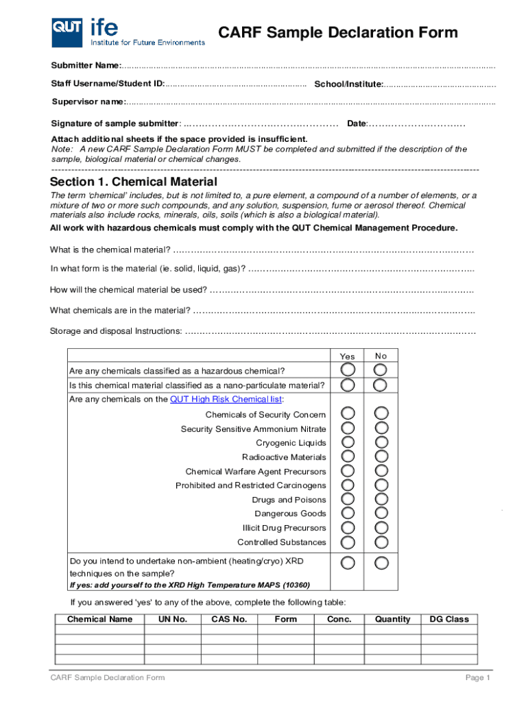 Fillable Online CARF Sample Declaration Form Fax Email Print - pdfFiller