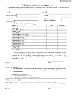 Fillable Online Performance Appraisal System Appeal Form Fax Email ...