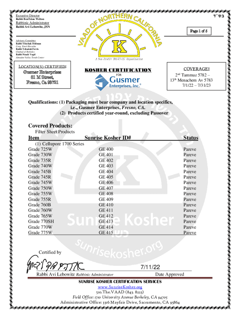 Fillable Online Covered Products: Item Sunrise Kosher ID# Status Fax Email Print - pdfFiller