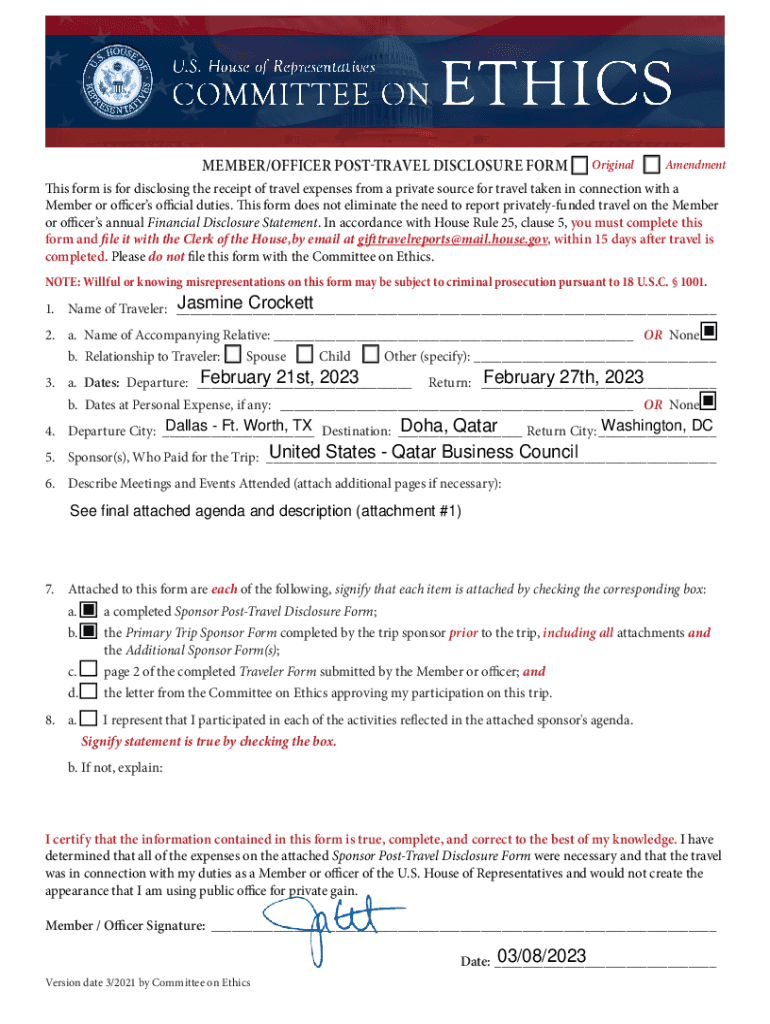 Fillable Online POST-TRAVEL DISCLOSURE FORM Fax Email Print - pdfFiller