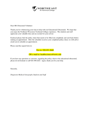 Fillable Online Dear OB Ultrasound Volunteer Fax Email Print - pdfFiller