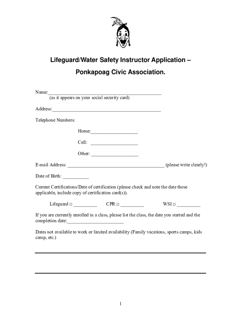 Fillable Online Lifeguard & WSI Application information sheet.doc Fax ...
