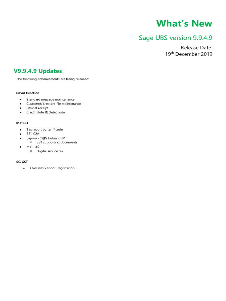 Fillable Online Sage UBS v9.9.4.7 20190829 Release Note Fax Email Print ...
