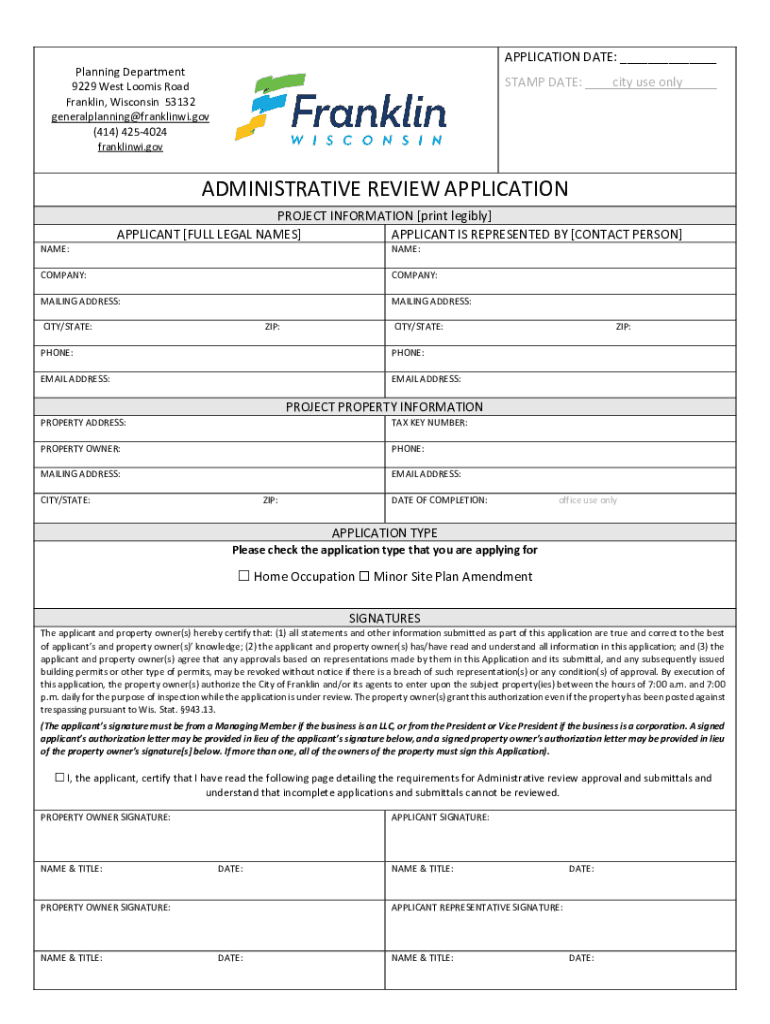 Fillable Online Administrative Review Permit Application - Planning ...