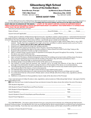 Fillable Online Dance Guest Form - Gibsonburg High School Fax Email Print - pdfFiller