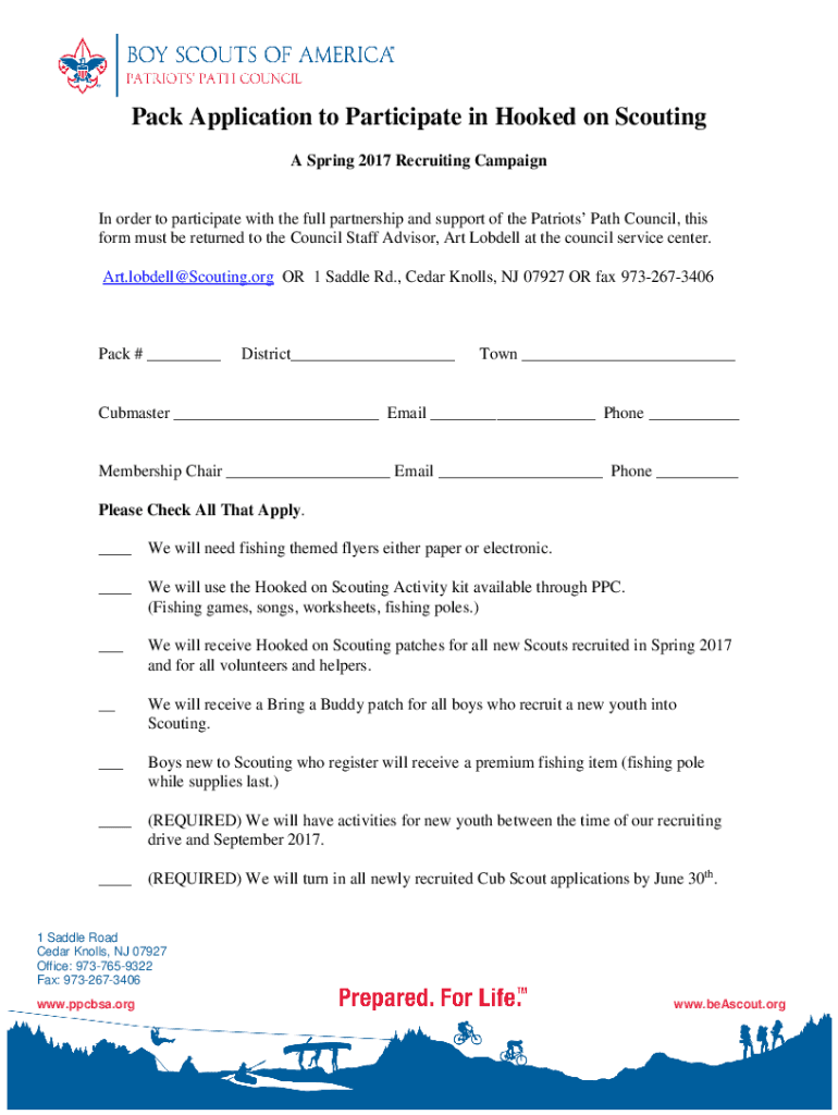 Fillable Online Hooked On Scouting Cub Pack Application.docx Fax Email ...
