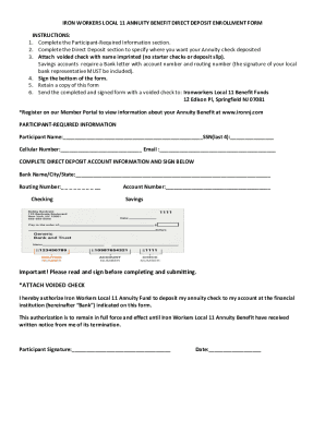 Fillable Online iron workers local 11 annuity benefit direct deposit ...