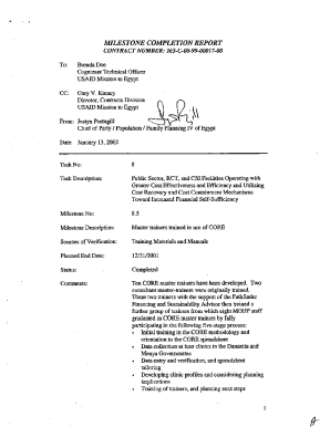 Fillable Online pdf usaid MILESTONE COMPLETION REPORT CONTRACT NUMBER ...