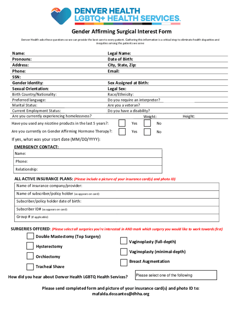 Fillable Online Gender Affirming Surgical Interest Form Fax Email Print ...