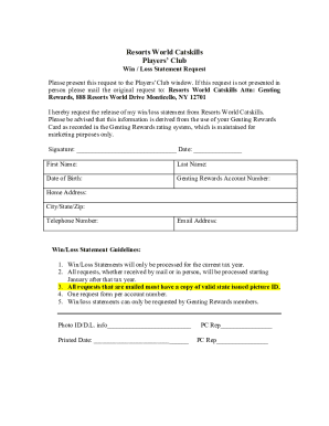 Fillable Online Win / Loss Statement Request Fax Email Print - pdfFiller