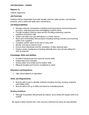 Fillable Online Best Cashier Job Description Template Fax Email Print ...
