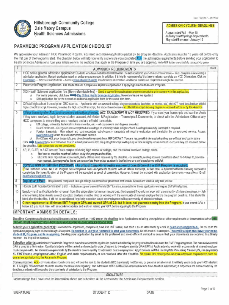Fillable Online Paramedic Program Application 10-22 Fax Email Print ...