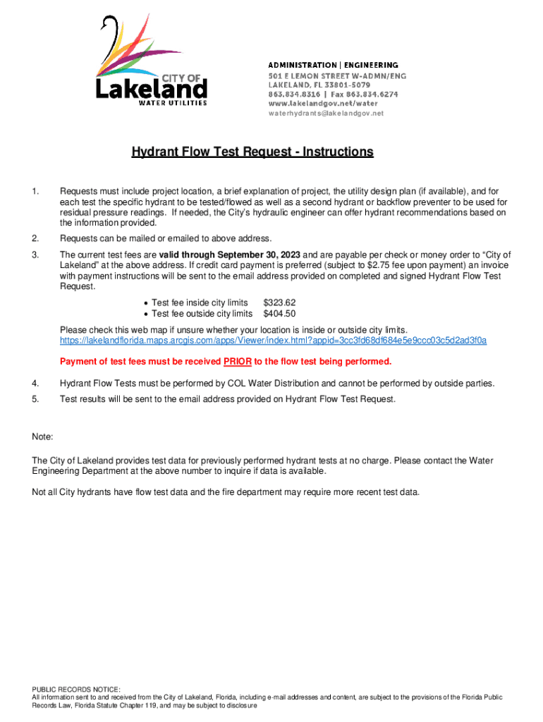 Fillable Online Instructions for Hydrant Flow Test Request Fax Email ...